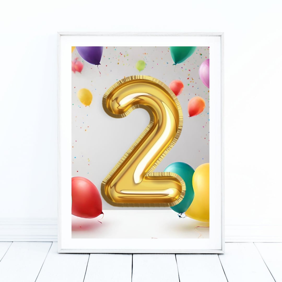 Number '2' in Gold Party Balloon Design Digital Download Birthdays ...