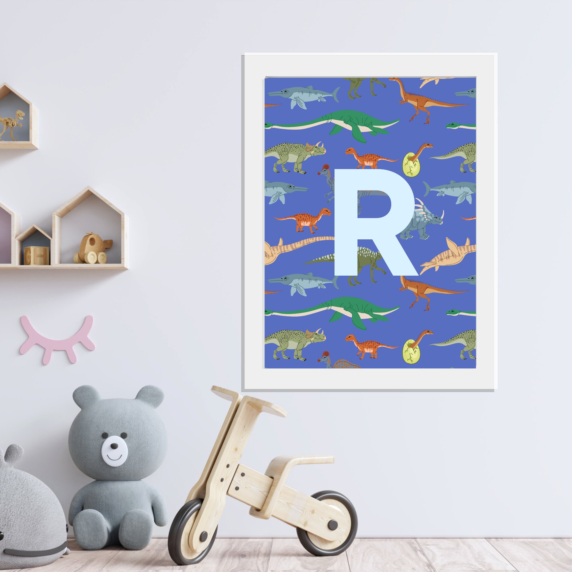 Letter 'R' in Blue Dinosaurs Design Digital Download Printable Art in 5 ...