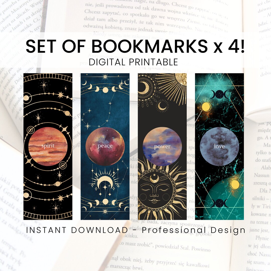 4 X PRINTABLE BOOKMARKS Bundle Spiritual Universe Design, Instant ...