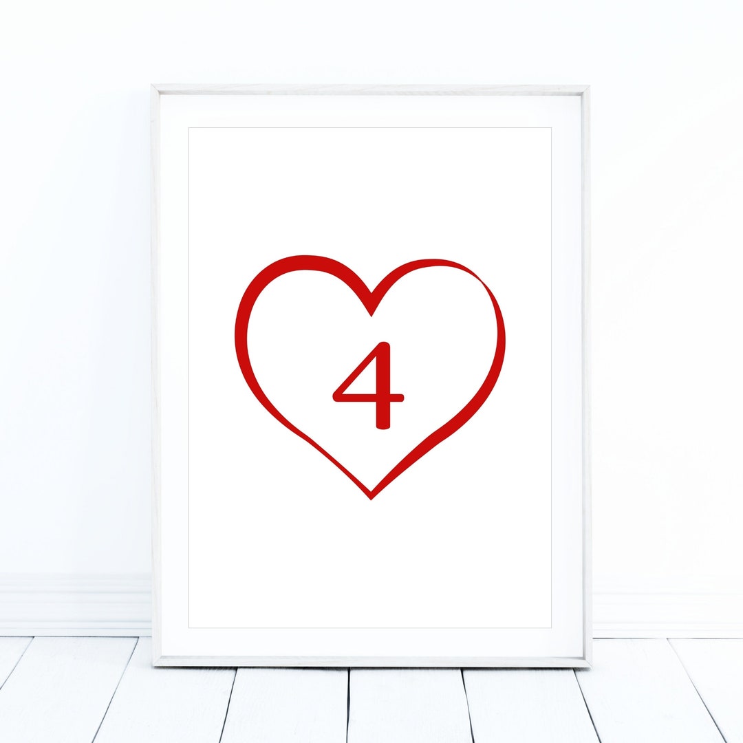 Number '4' in Love Heart Design Digital Download Valentines Day ...