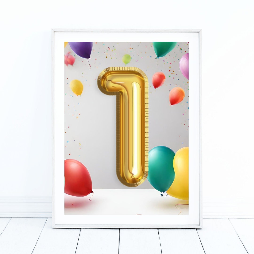 Number '1' in Gold Party Balloon Design Digital Download Birthdays ...
