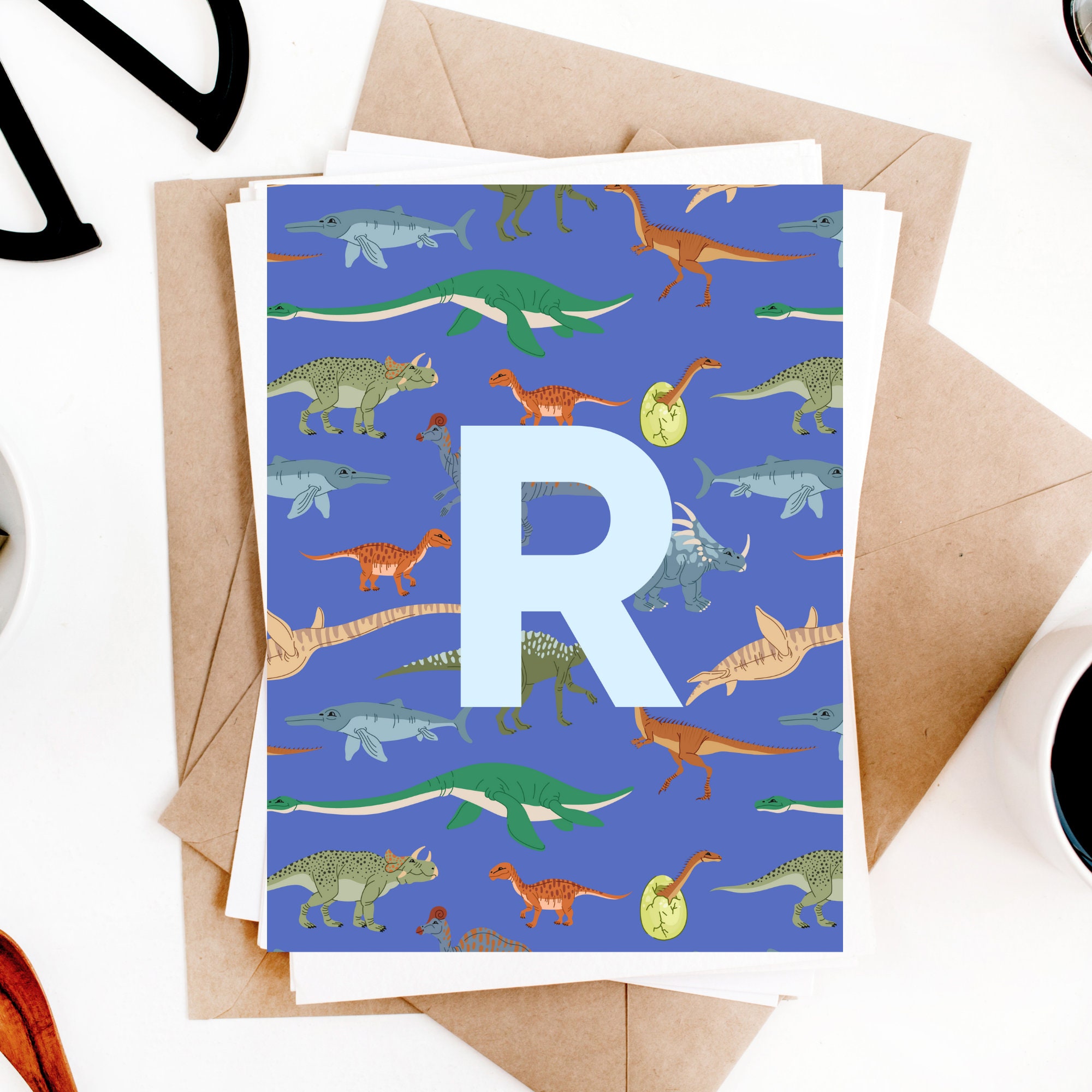 Letter 'R' in Blue Dinosaurs Design Digital Download Printable Art in 5 ...
