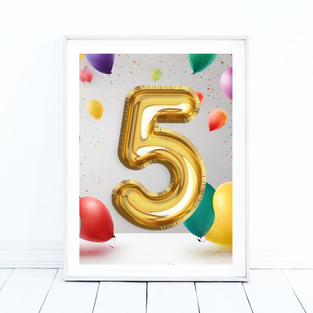 Number '5' in Gold Party Balloon Design Digital Download Birthdays ...