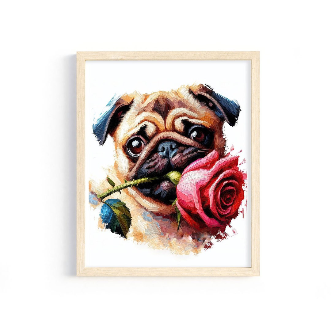Pug Valentine's Day, Digital Download, Dog Portrait, Pet Portrait, Wall ...