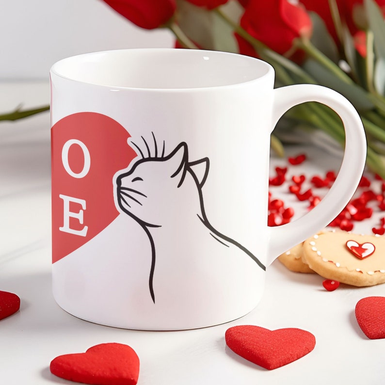 Dog Love Cat Valentines Mug Wrap, Valentines Day Gift, Digital Download ...