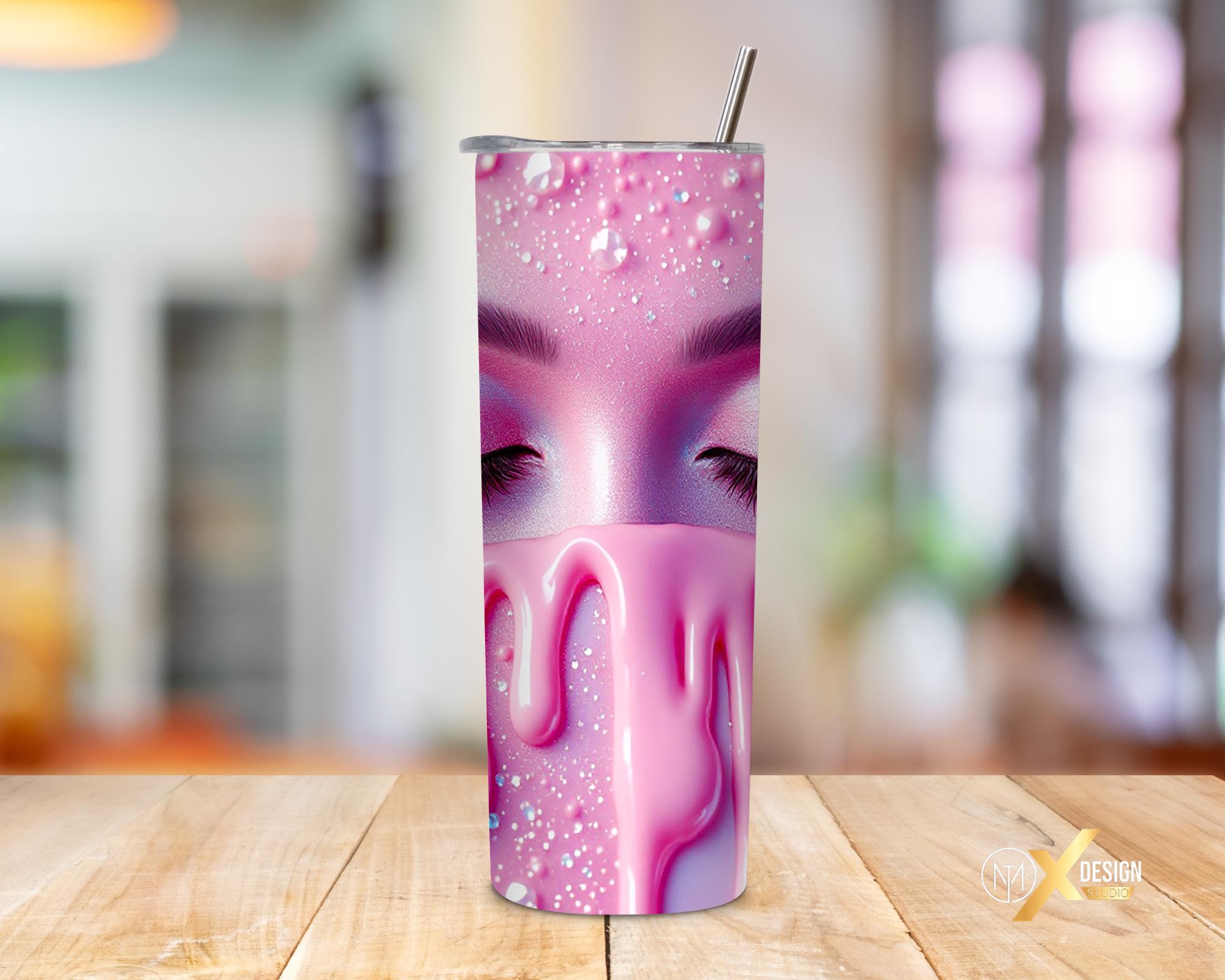 Pink Dripping Makeup Art Tumbler Wrap, Glam Eyelash Beauty 20oz Skinny ...