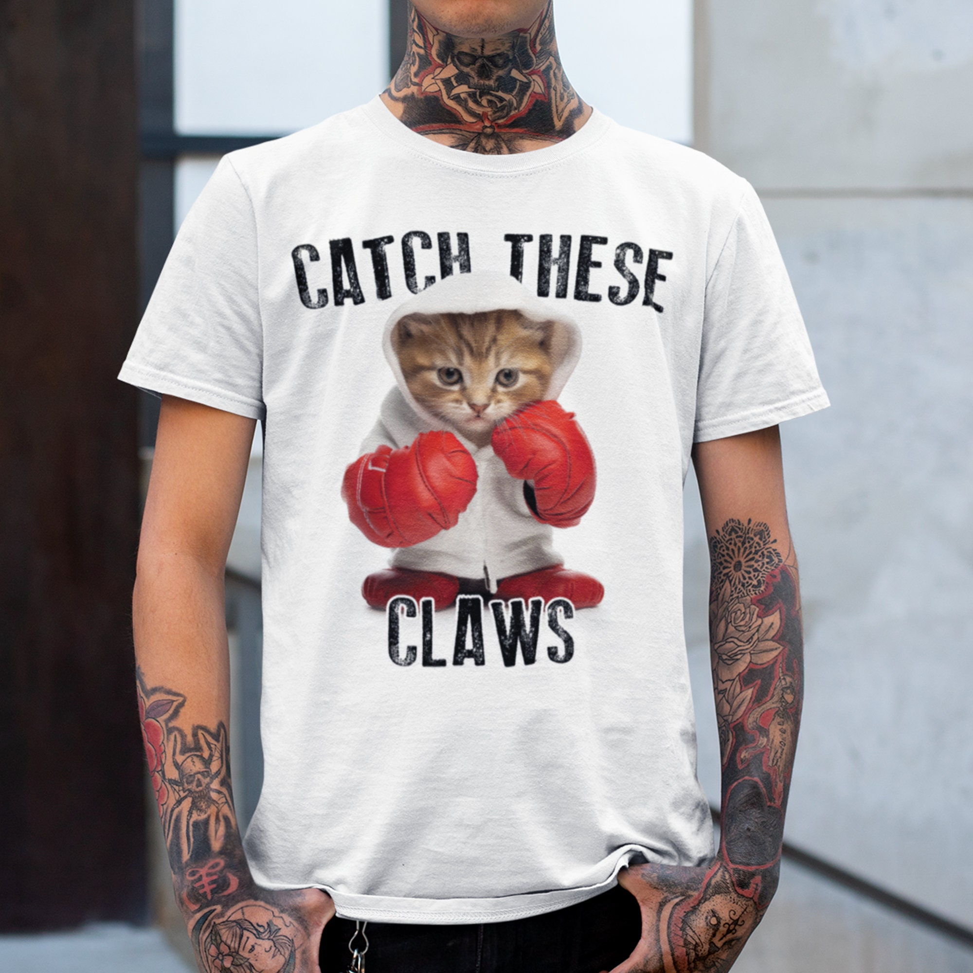 Funny Cat T Shirt, Boxing Cat Meme Shirt, Cute Claws Purr Shirt, Unique ...