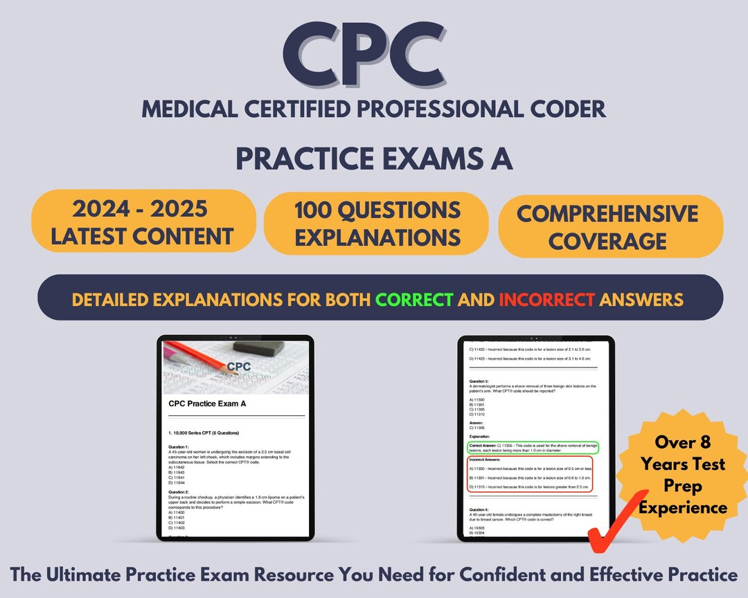 CPC Practice Exam A: 2024-2025 Medical Coding Test Prep (PDF) - Etsy
