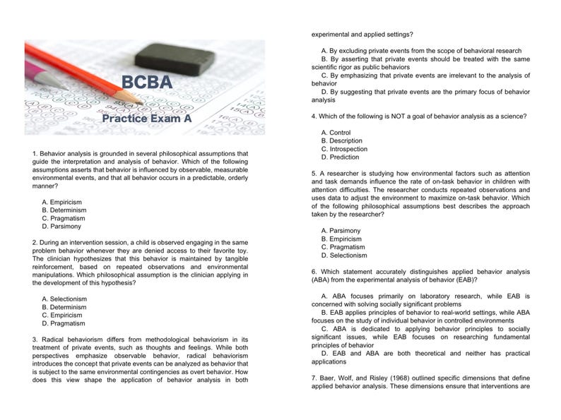 6th Edition BCBA Practice Exam A | 2025 Newest | 175 Questions | Answer ...