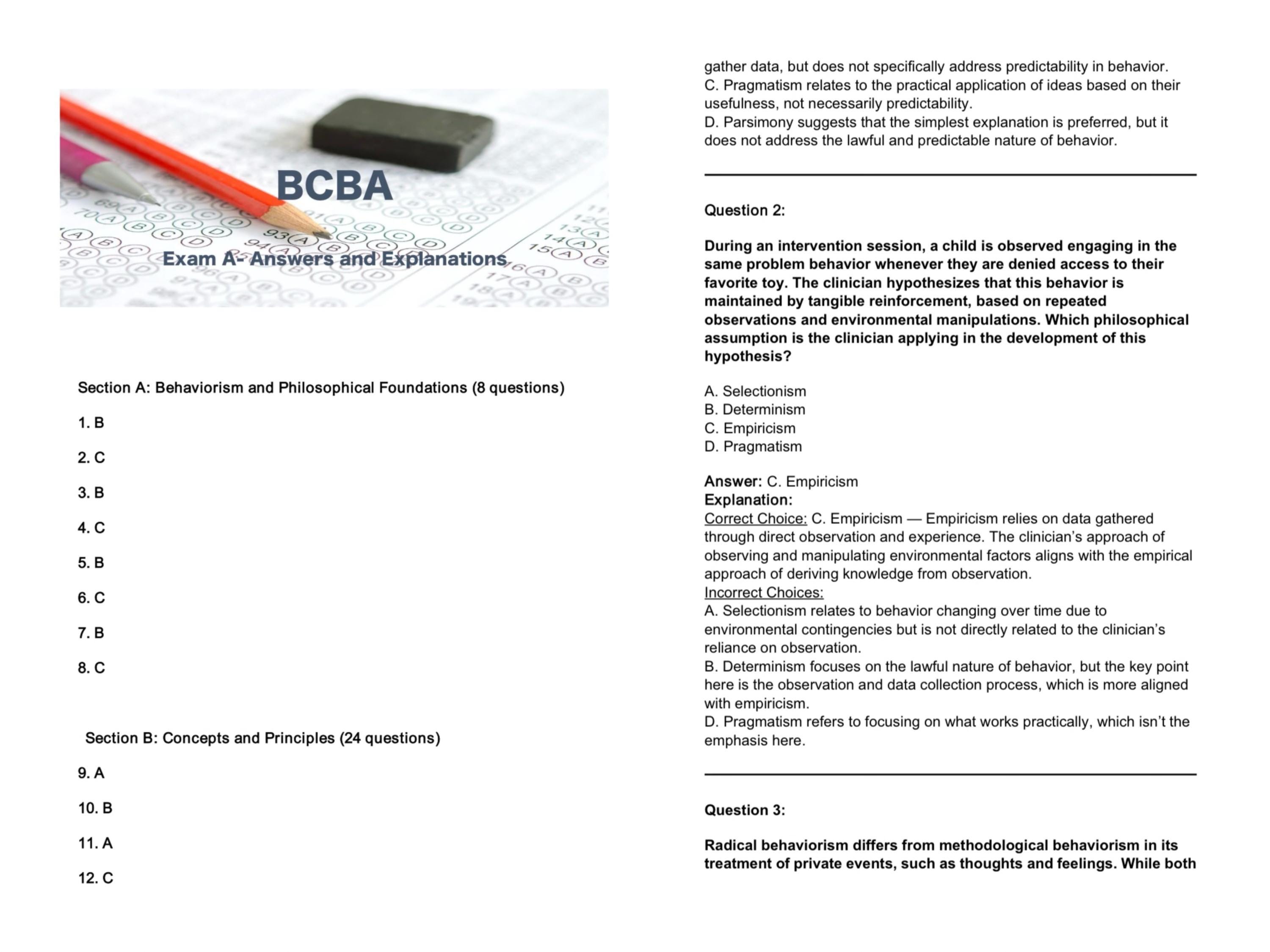 6th Edition BCBA Practice Exam Package A + B| 2025 Newest | 175 Questions | Behavior ...