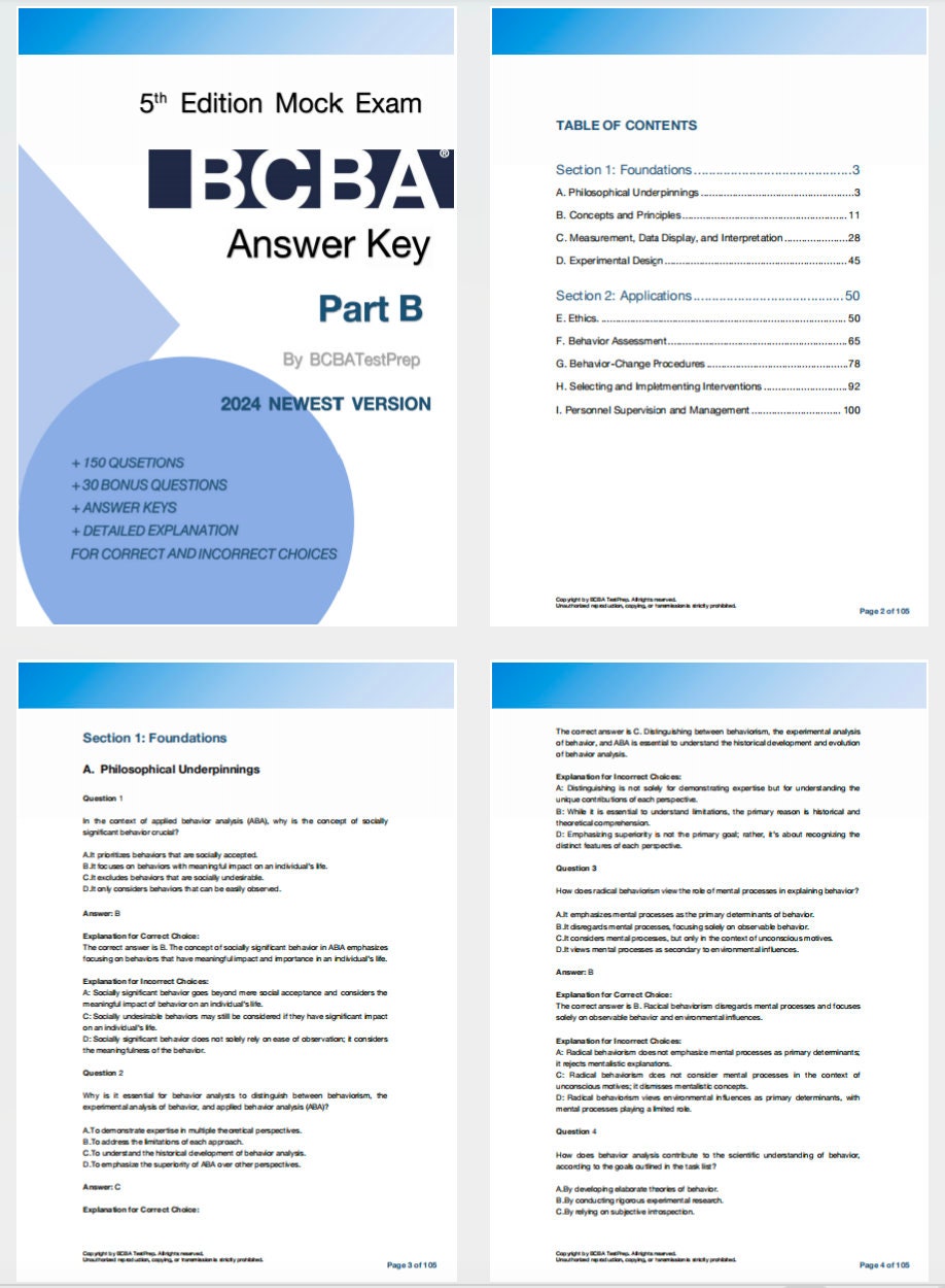 2024 BCBA Mock Exam Packages A+B | Newest Version| 360 Questions ...