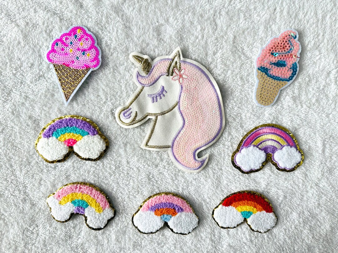 Chenille Rainbow Patch,rainbow Chenille Iron on Patch,chenille Unicorn Patch,iron on Unicorn ...