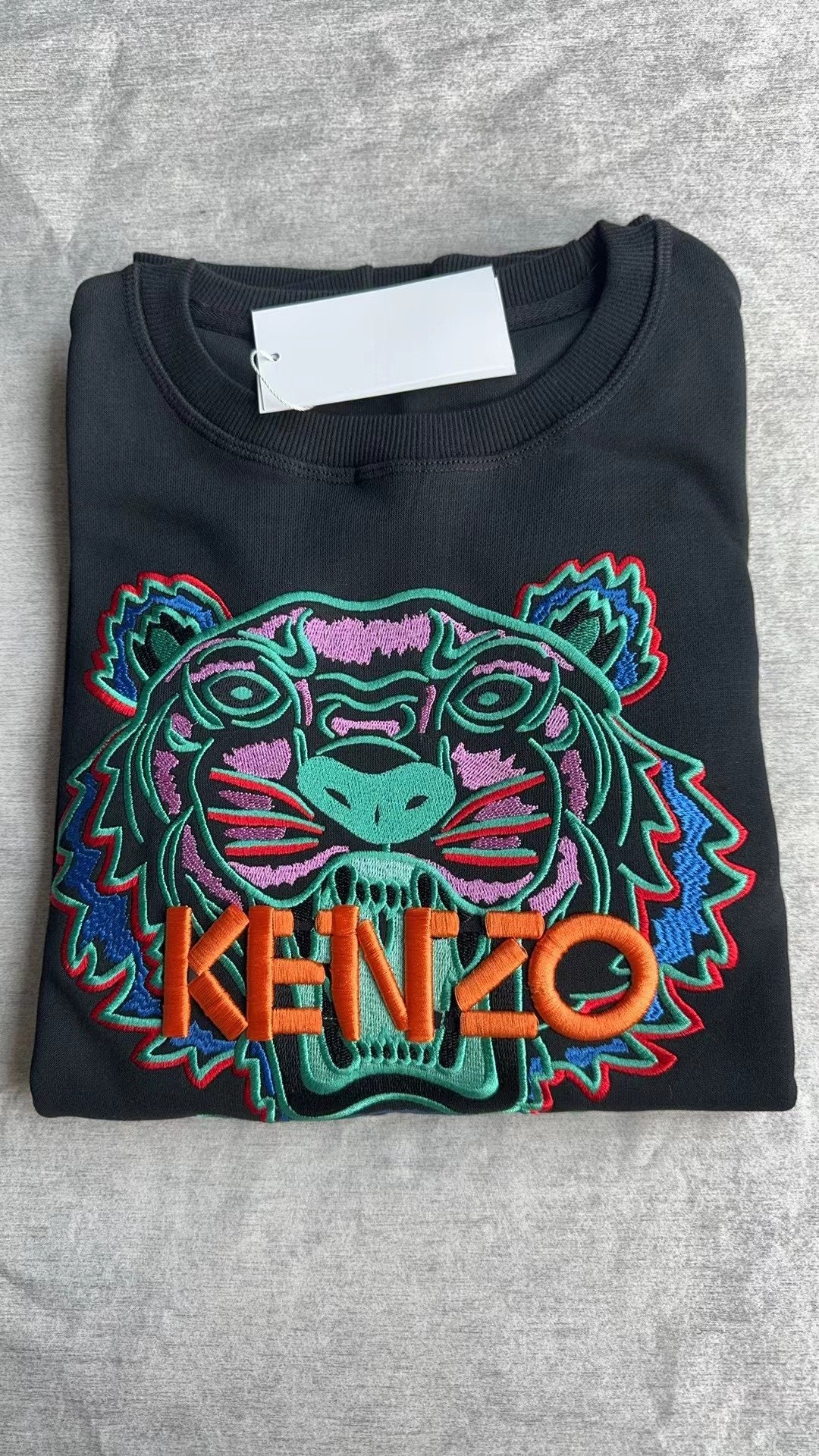 Vintage Kenz Pari Black Tiger Embroidered Logo Sweatshirt, Teal Tiger ...