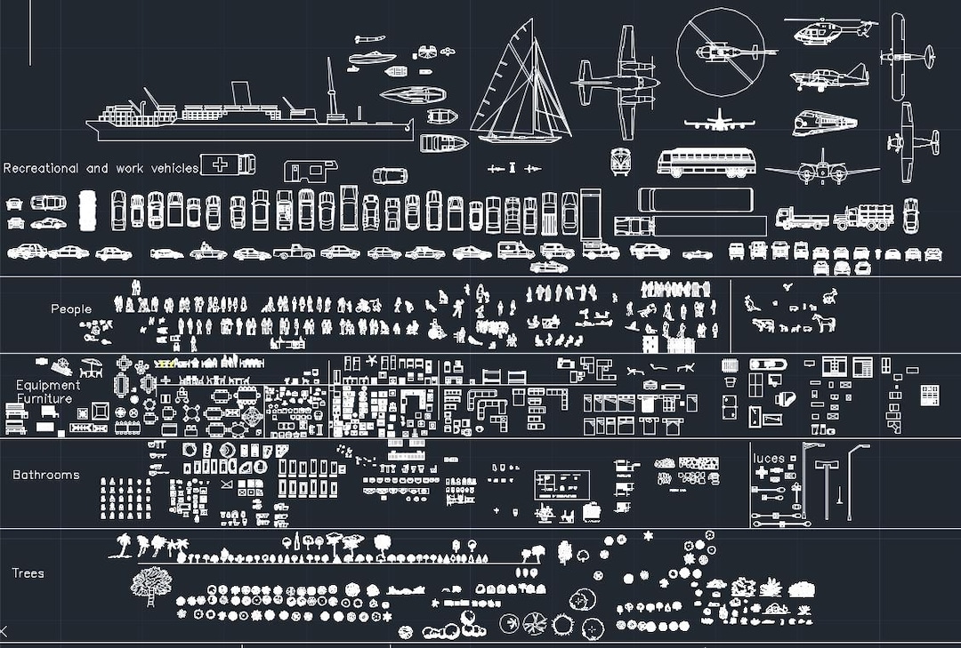 200+ Autocad 2D Blocks Library: Furniture, People, Vehicles (DWG File ...