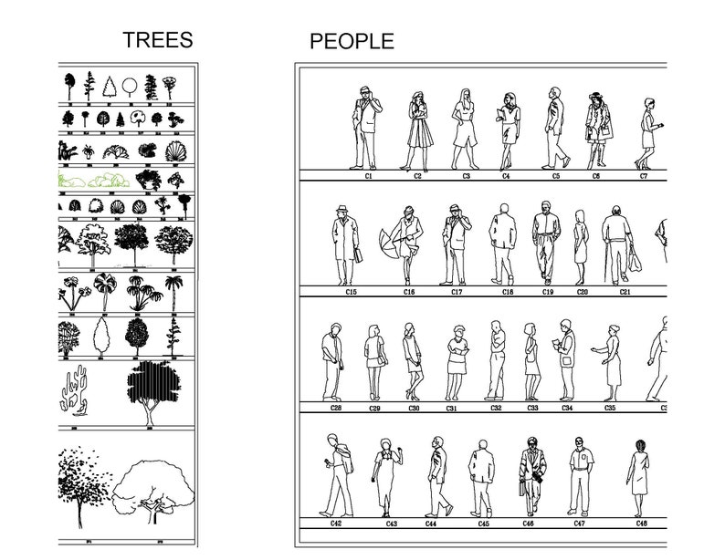 Autocad Template Package, Trees & People DWG, 2D View - Etsy