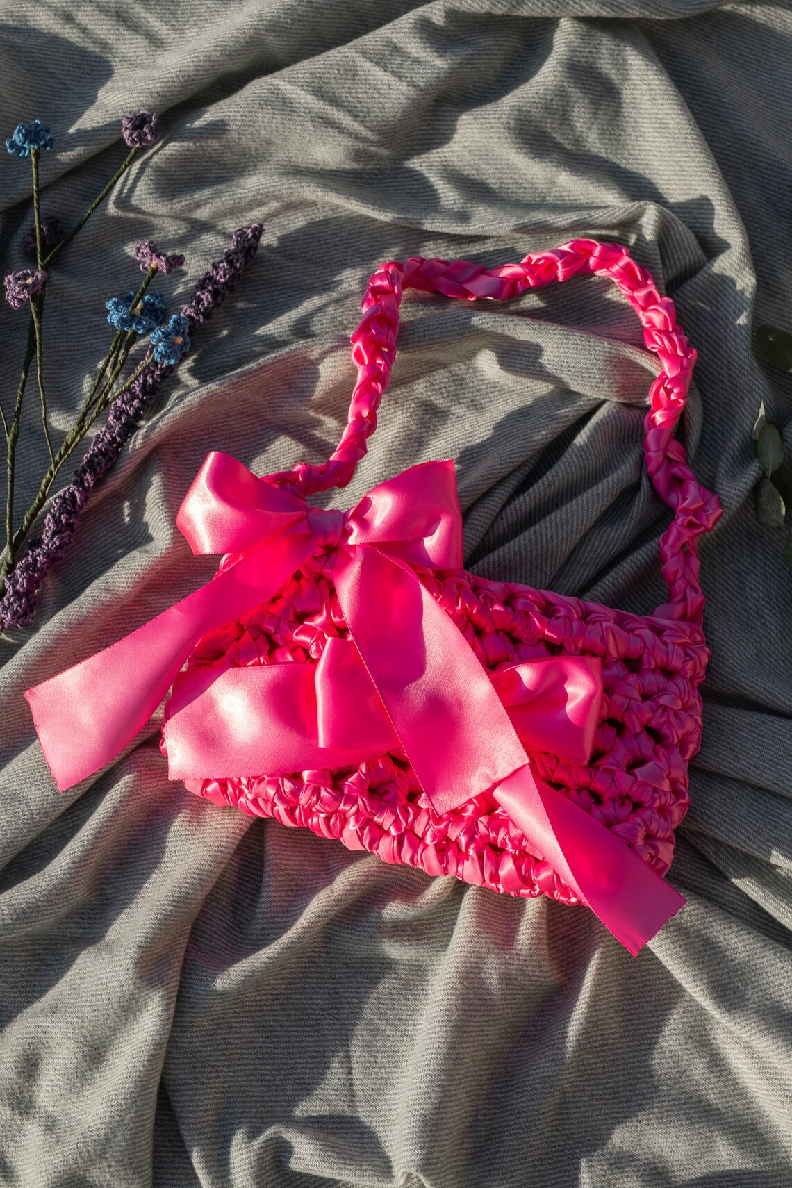 Pink Ribbon Crochet Bag - Etsy