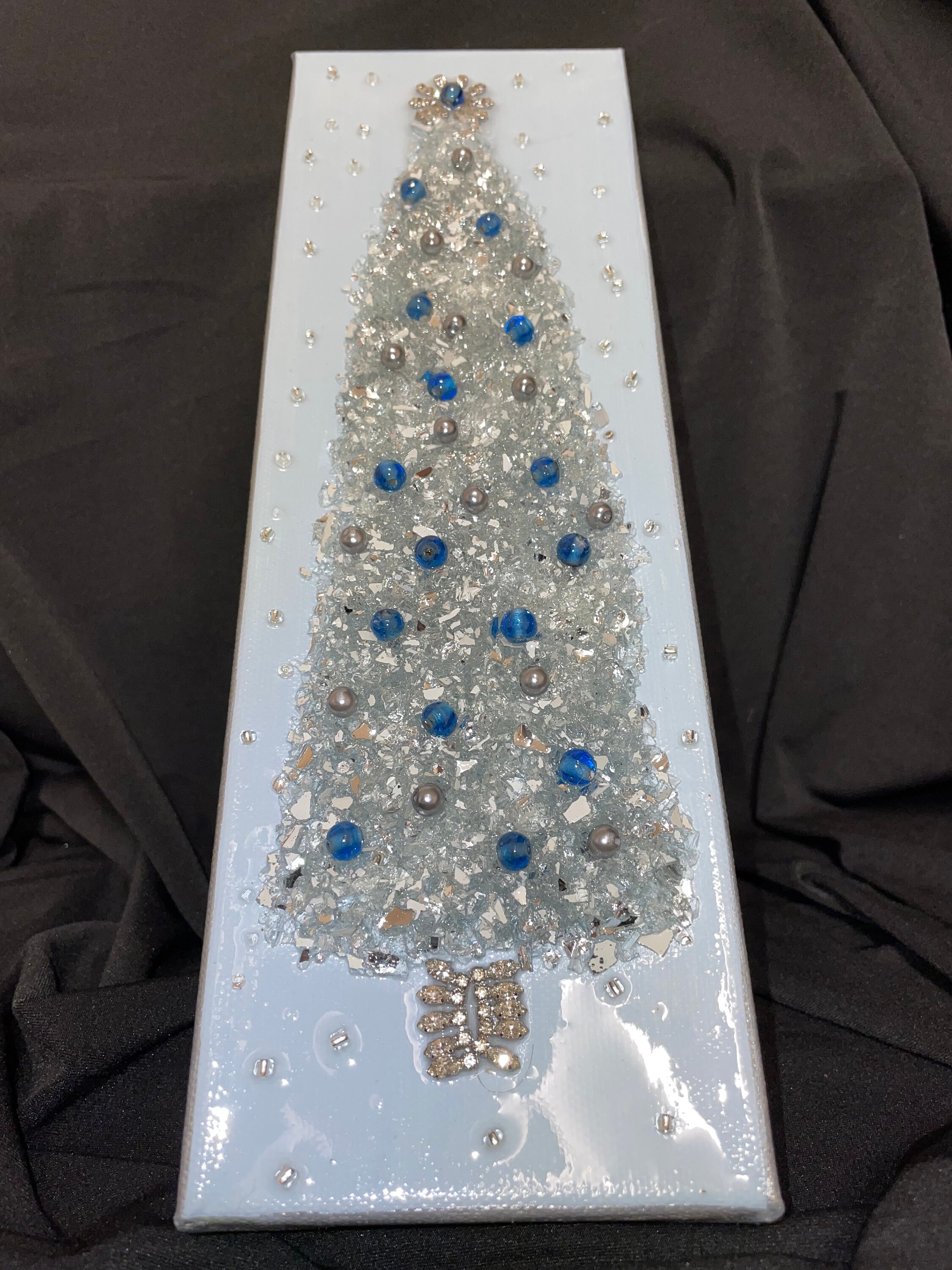 Beautiful Silver Glass Christmas Tree With Blue and Silver Accents on ...