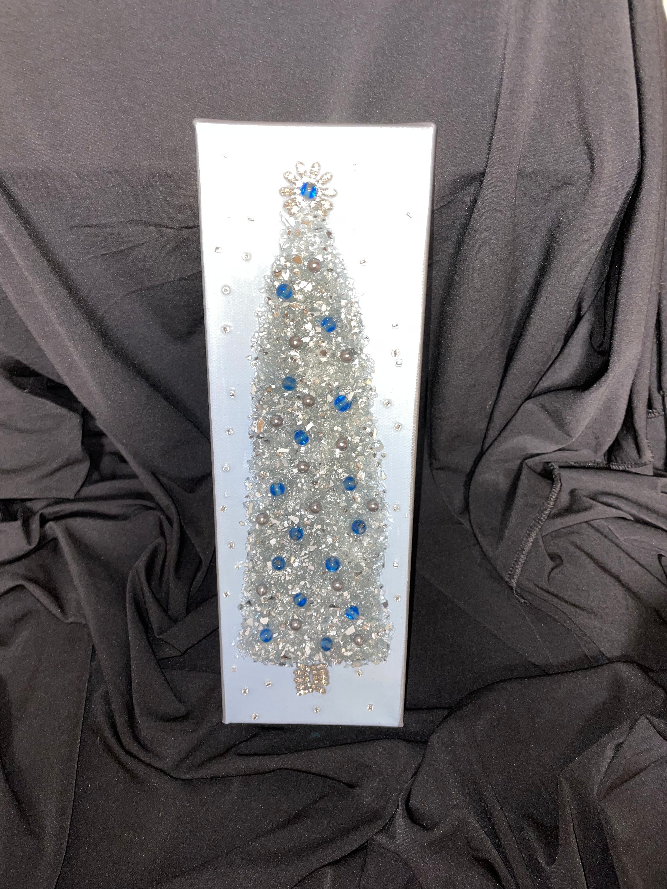 Beautiful Silver Glass Christmas Tree With Blue and Silver Accents on ...