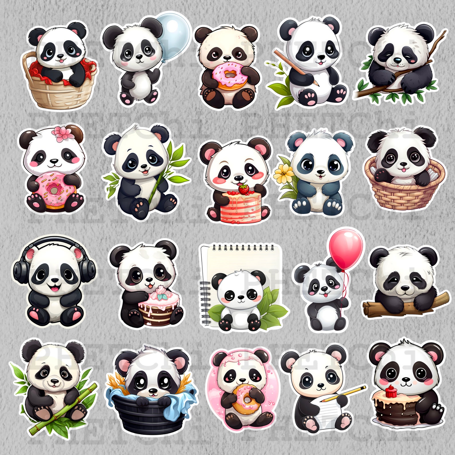Cute Panda PNG Stickers ,cute Animals Sticker Bundle,cute Animal ...