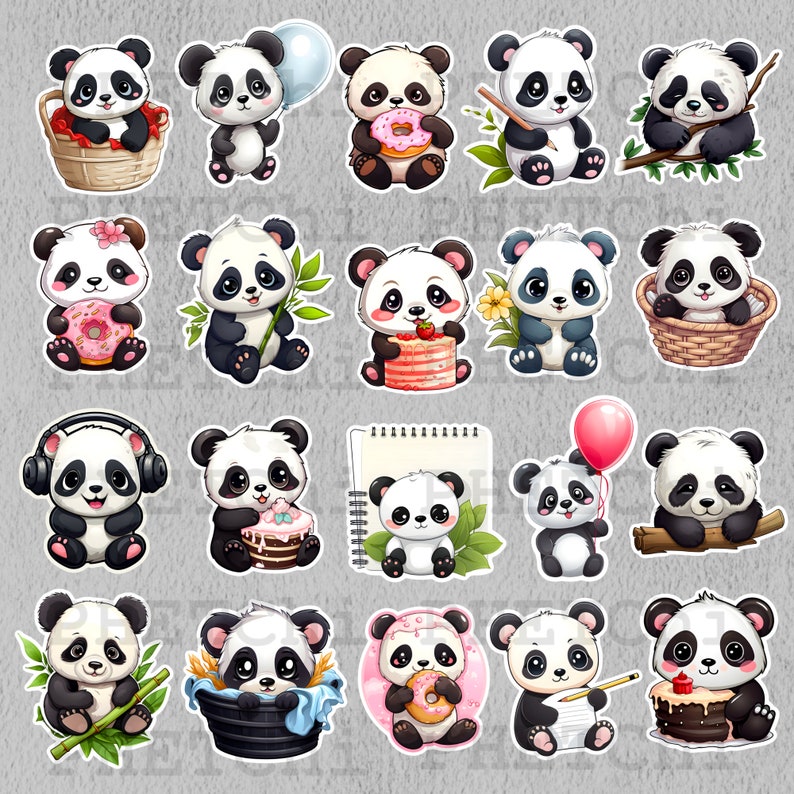 Cute Panda PNG Stickers ,cute Animals Sticker Bundle,cute Animal ...