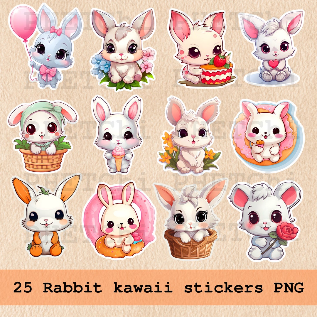 Cute Rabbit PNG Stickers , Cute Animals Sticker Bundle, Cute Animal ...
