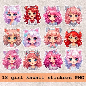 Girl Kawaii PNG Stickers ,cute Animals Sticker Bundle,cute Animal ...