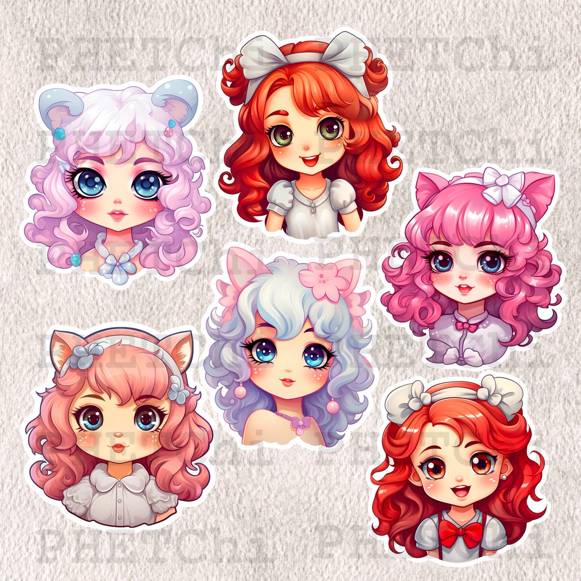 Girl Kawaii PNG Stickers ,cute Animals Sticker Bundle,cute Animal ...