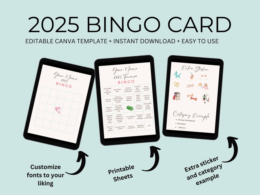 2025 Bingo Card Canva Digital Template, Manifestation Bingo, New Year's ...