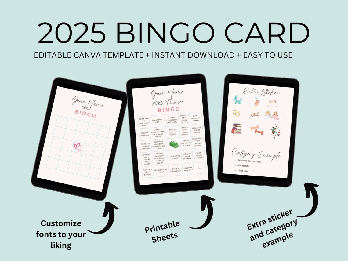 2025 Bingo Card Canva Digital Template, Manifestation Bingo, New Year's ...