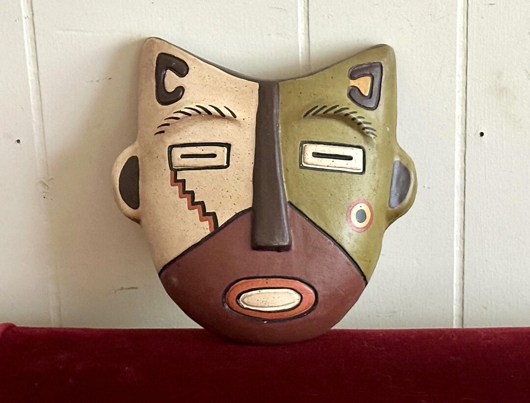 Vintage Cat Folk Art Mask, Ceramic Mask, Kitty, Kitten, Wall Decor ...