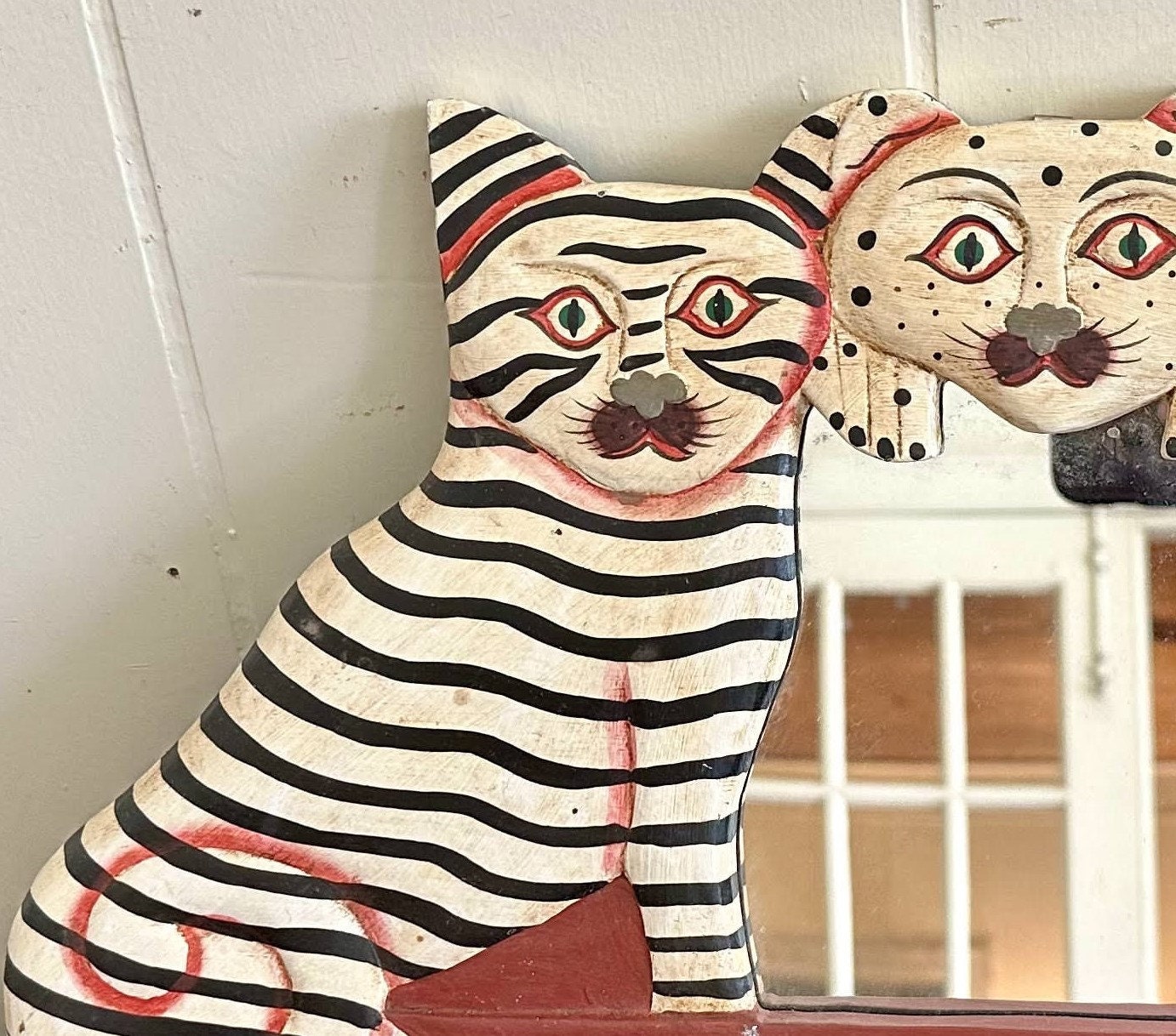 Vintage Painted Cat Wall Mirror, Kitty, Indonesian Mirror, Wall Hanging ...