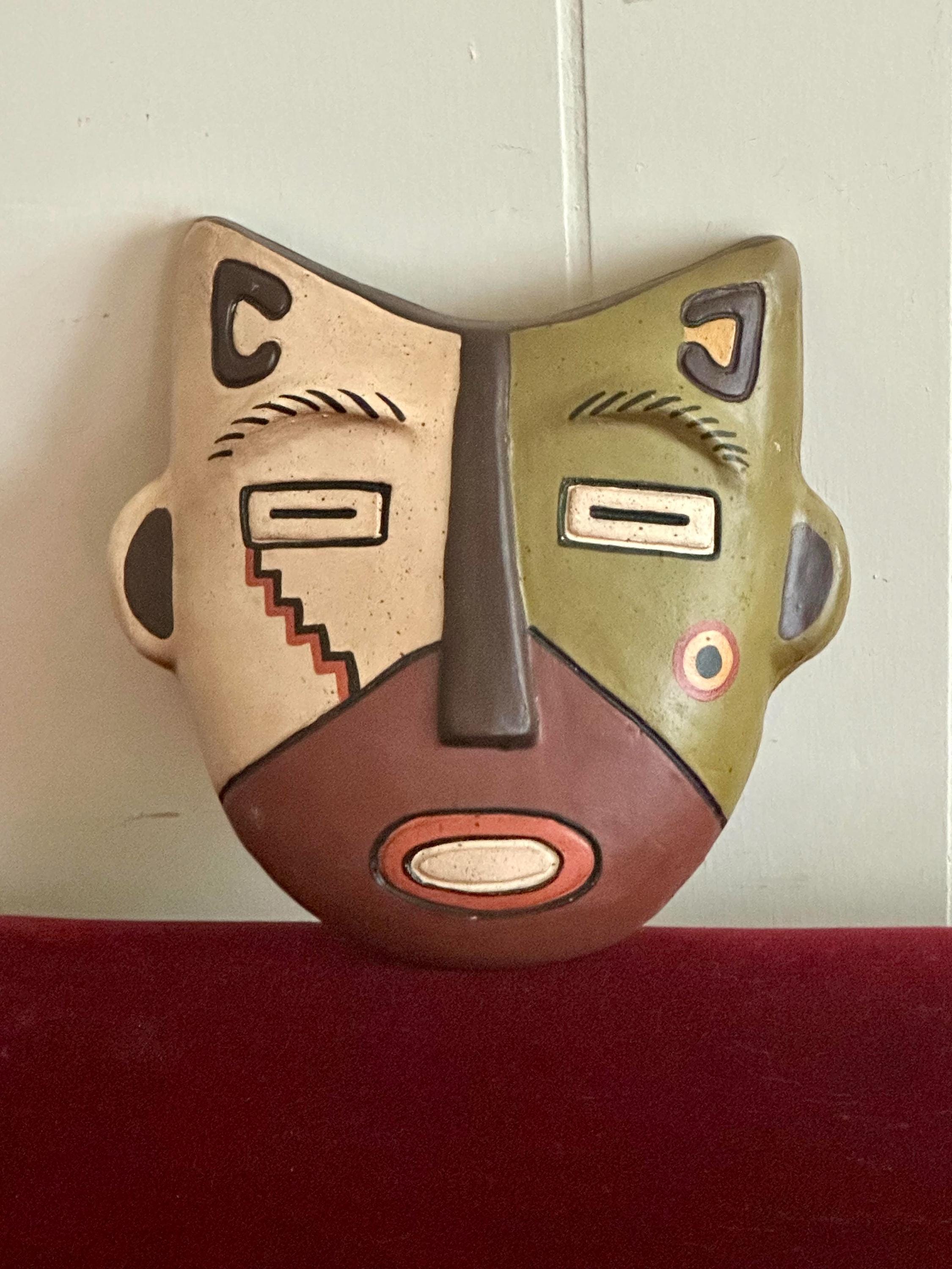 Vintage Cat Folk Art Mask, Ceramic Mask, Kitty, Kitten, Wall Decor ...