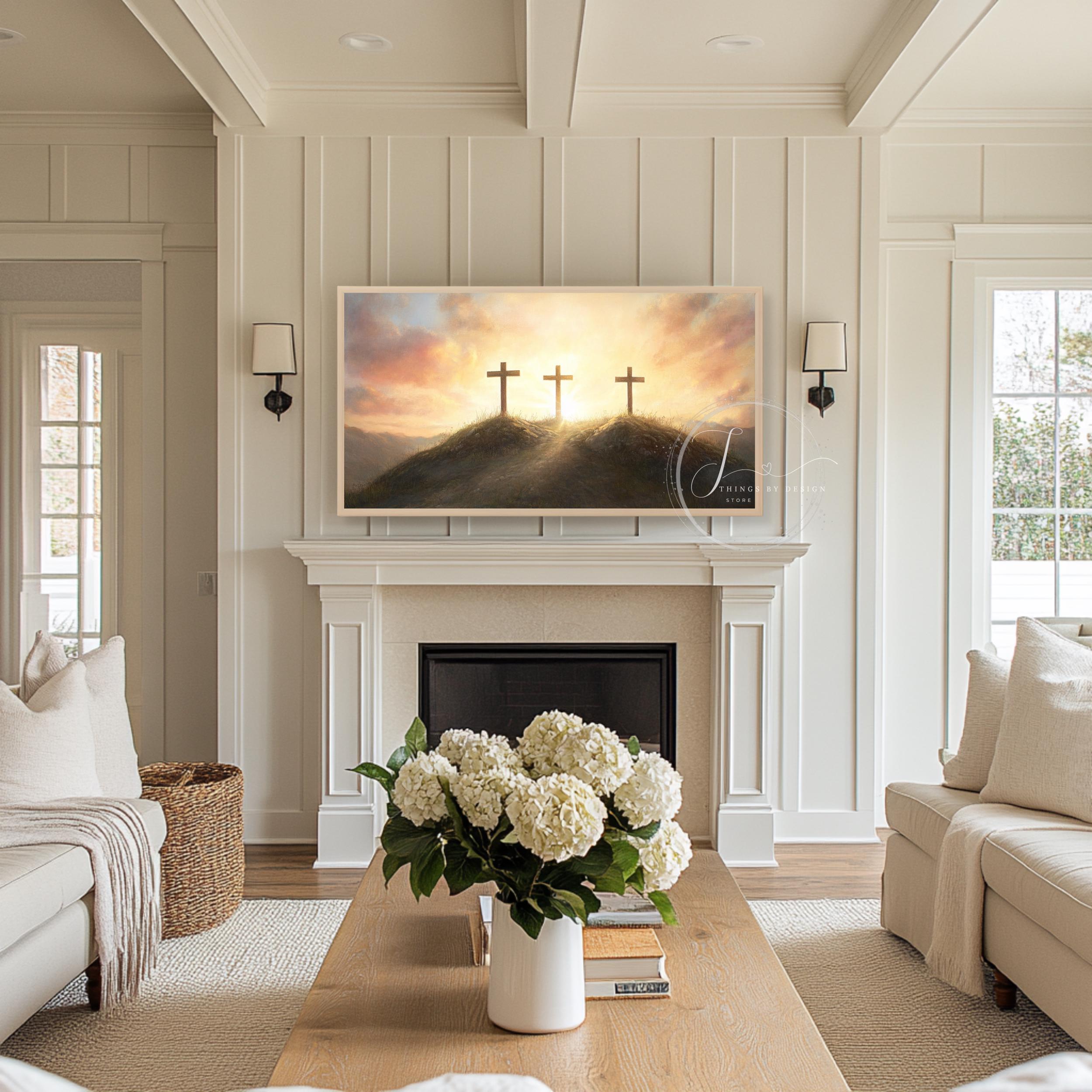 He is Risen & Three Crosses Frame TV Art | Easter Christian Art Bundle ...