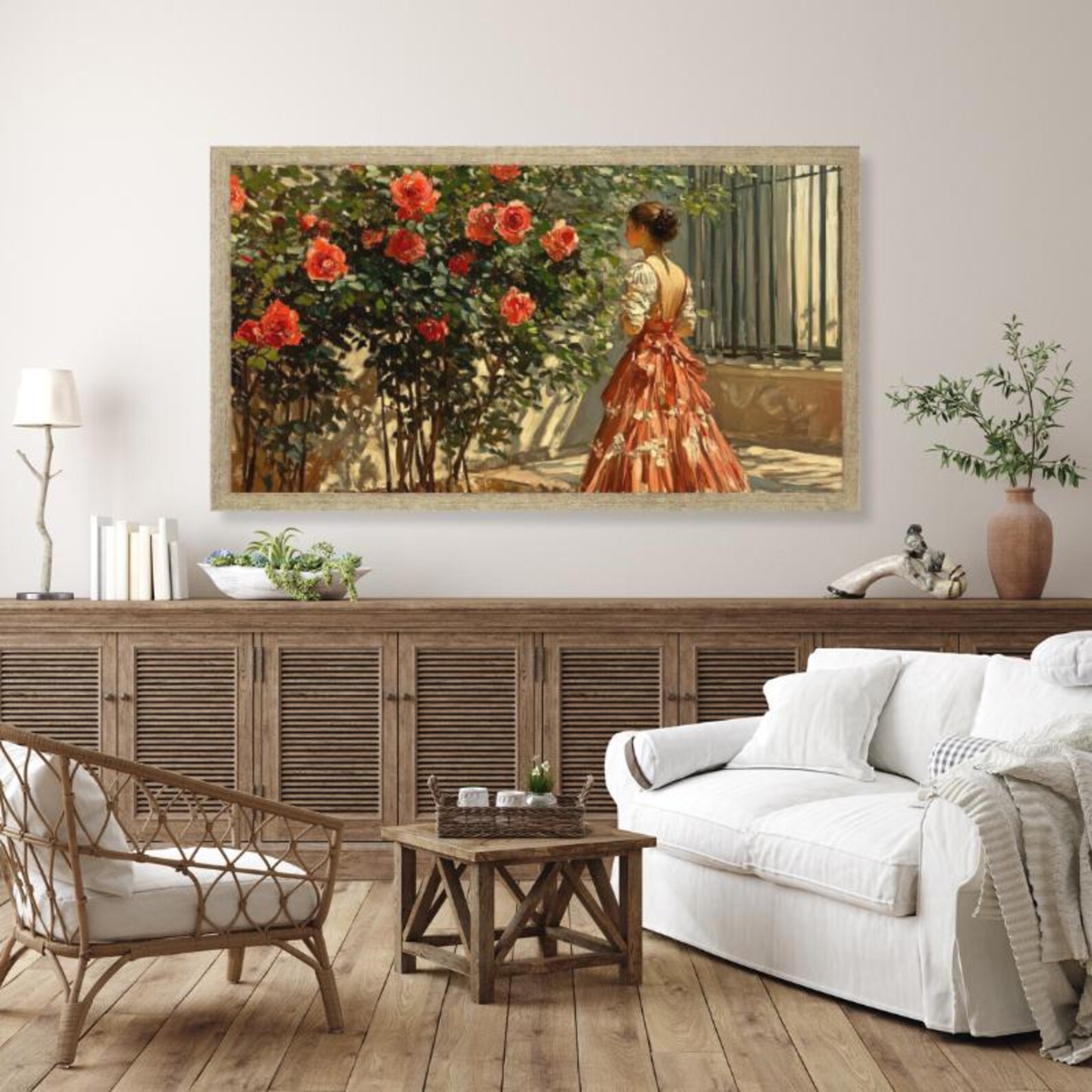 Vintage Garden Portrait Frame TV Art Woman With Red Roses TV Art ...