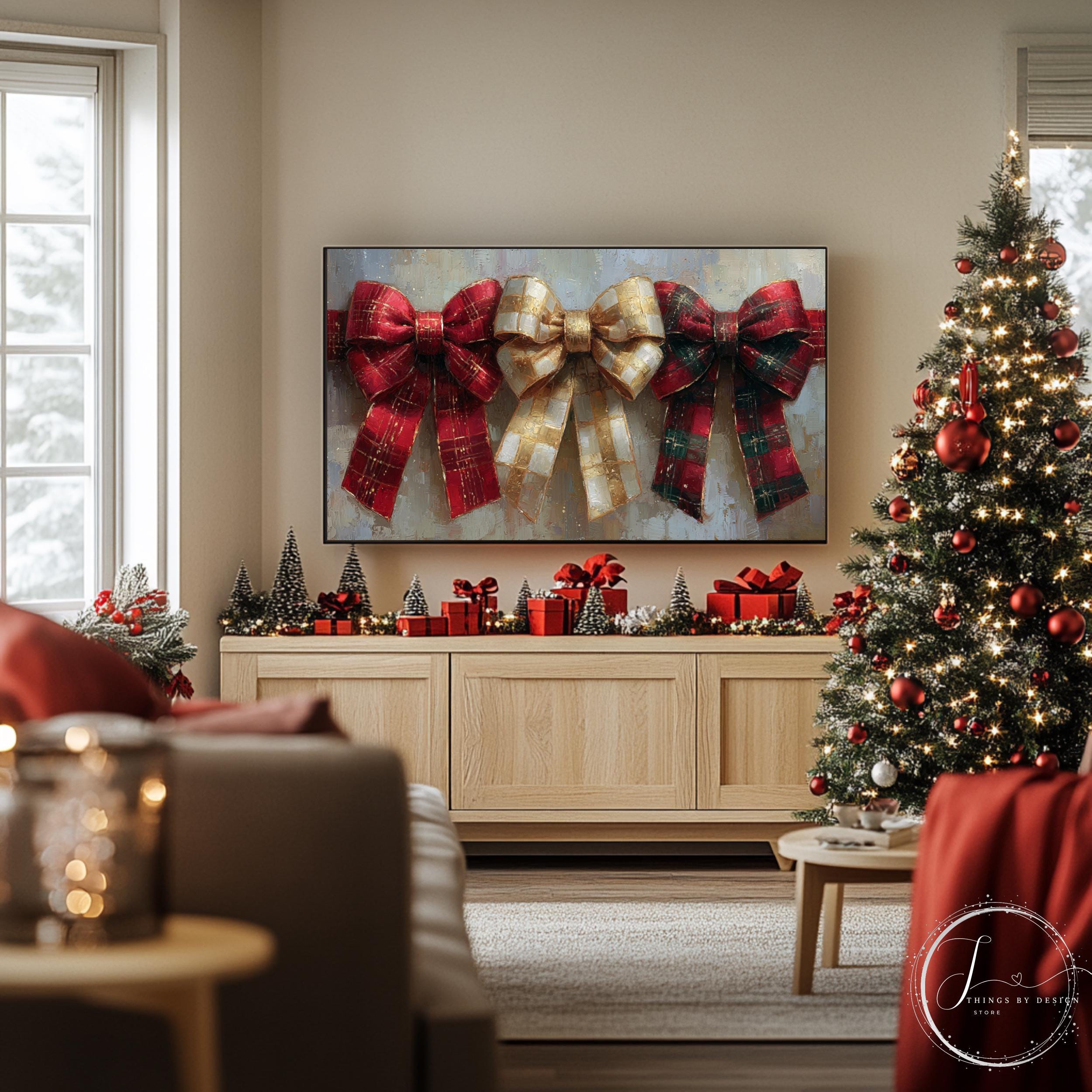 Classic Christmas Bow Frame TV Art | Festive Trio of Plaid Bows TV Art ...