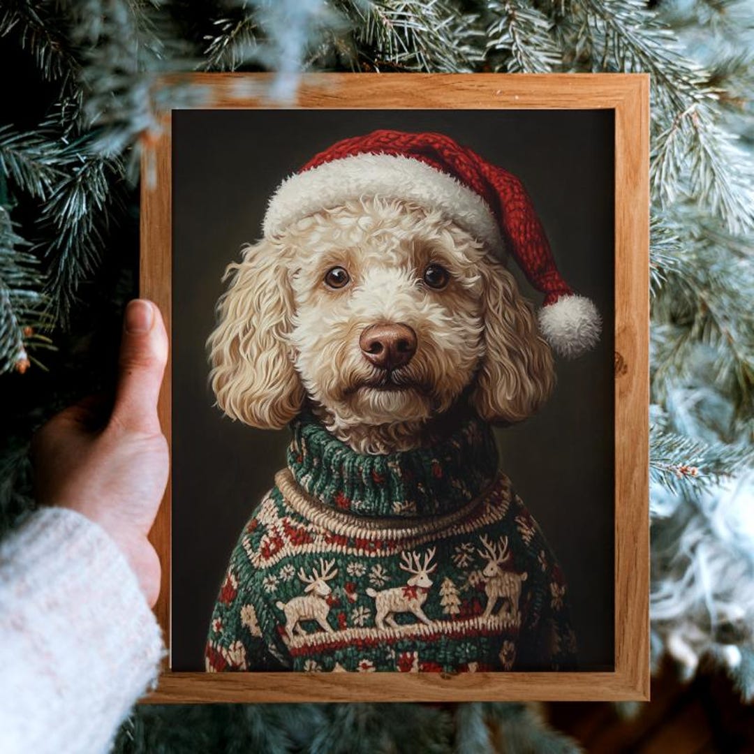 Rustic Christmas Goldendoodle Portrait | Digital Download | Printable ...