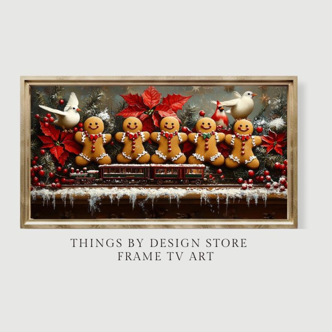 Nostalgic Gingerbread Village & Train | Cozy Holiday Frame TV Art for ...