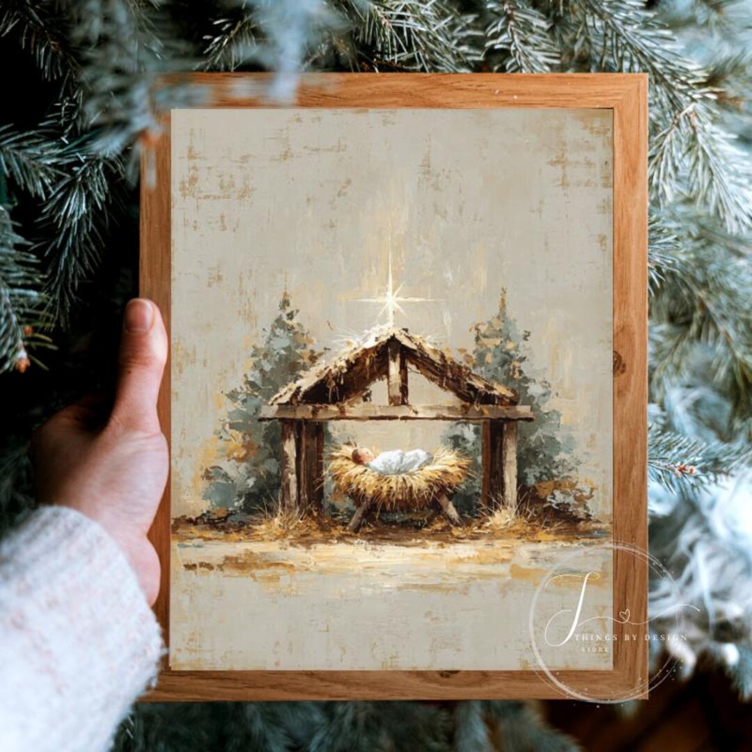Rustic Nativity Manger Wall Art | Baby Jesus | Oil Painting Style Art ...