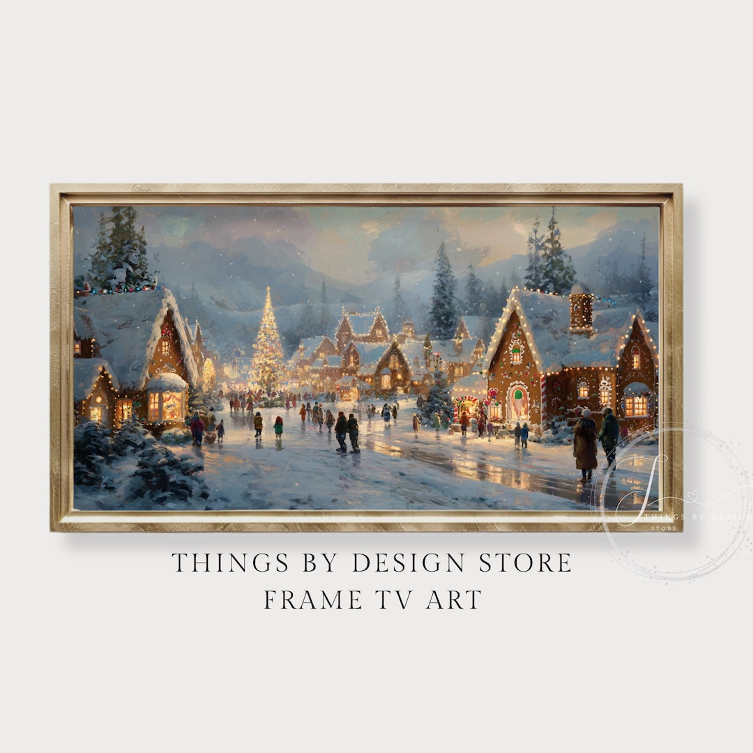 Visiting the Gingerbread Village Frame TV Art | Cozy Christmas | Snowy ...