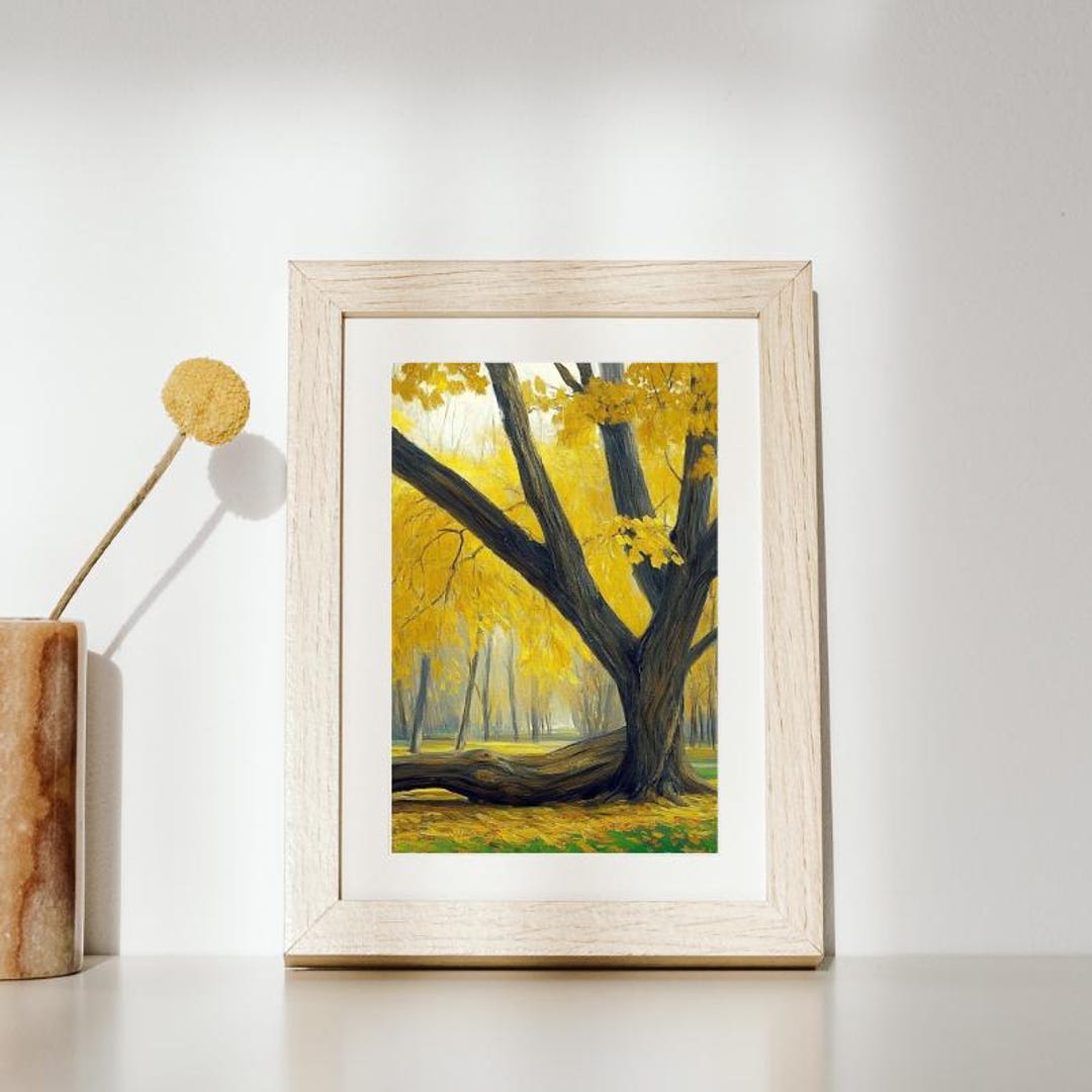 Printable Fall Wall Art, Golden Fall Tree Oil Painting, Autumn Trees ...