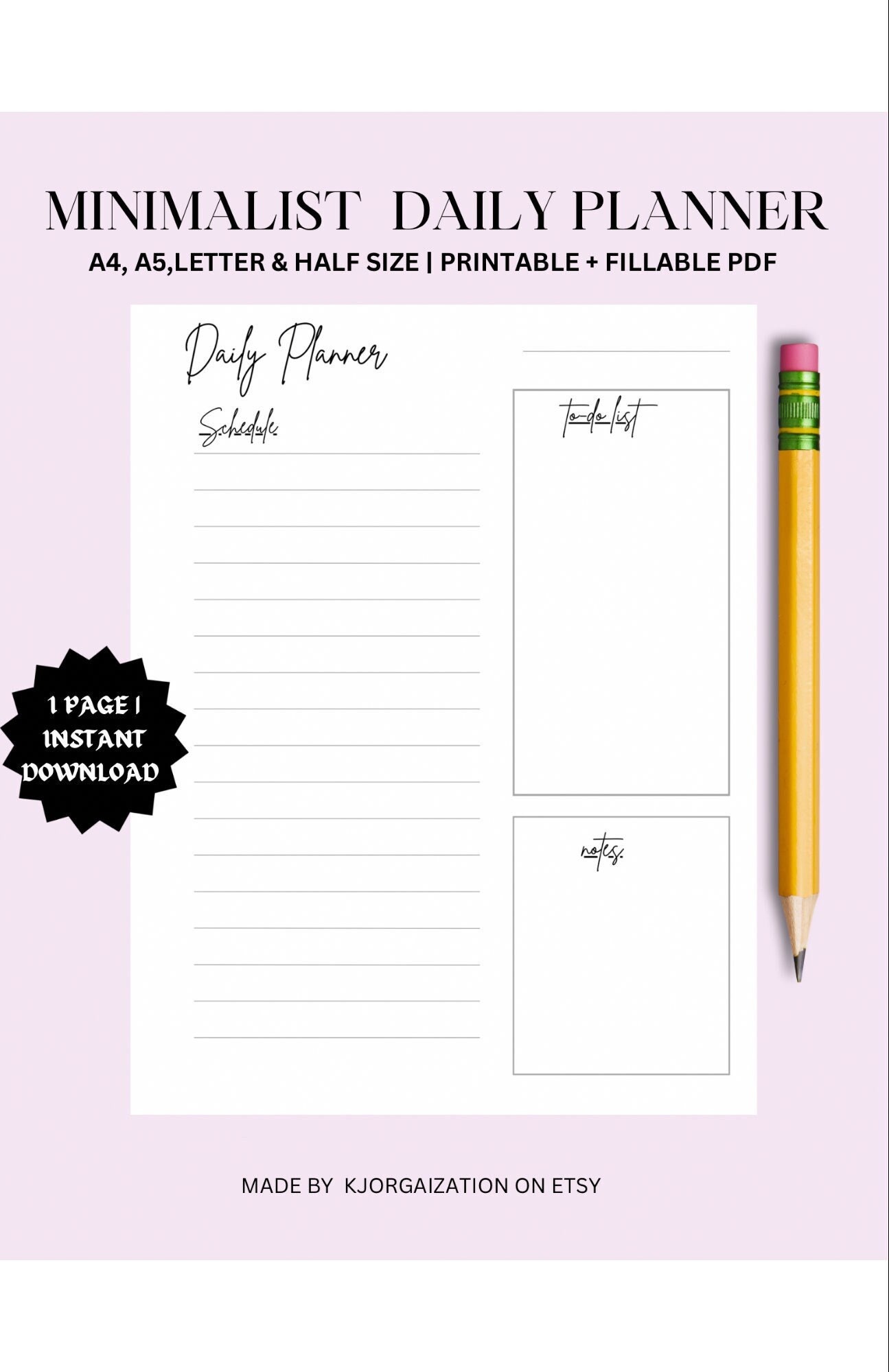 Minimalist Daily Planner Printable Daily Schedule Organization to Do ...