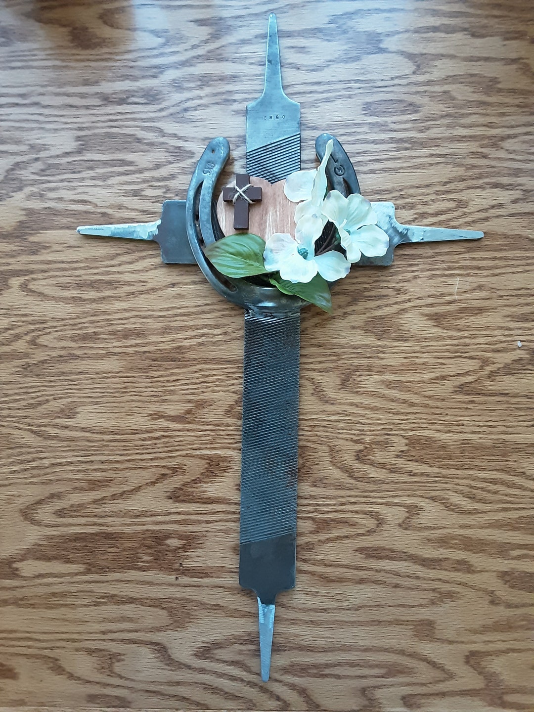 Lucky Horseshoe and Rasp Cross Easter Farmhouse Christian Gift Rustic ...