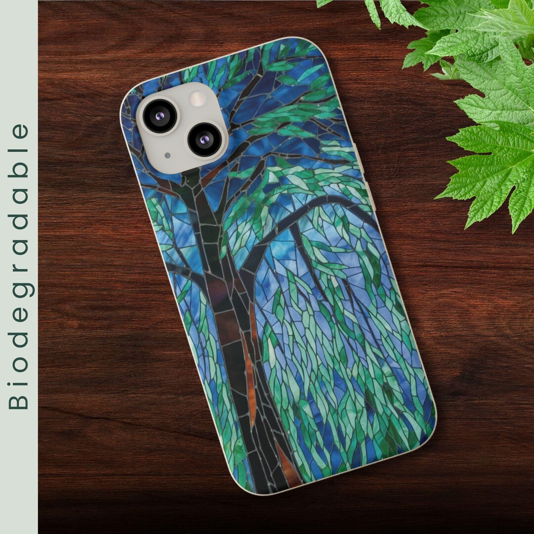 Green Tree Stained Glass Look Biodegradable Phone Case, Tree Phone Case ...
