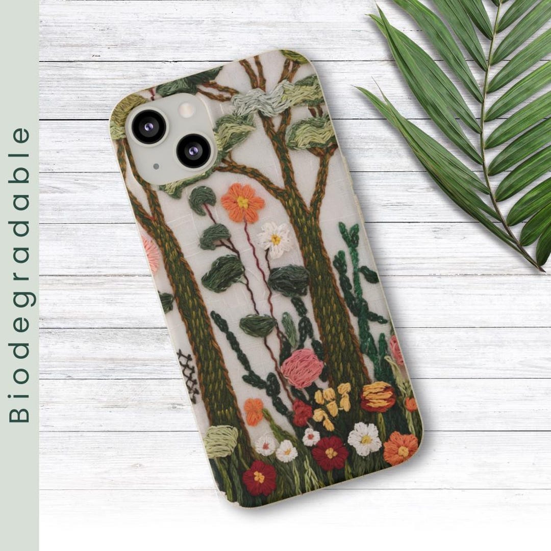 Wildflowers Biodegradable Phone Case With Embroidered Look, Stitched ...