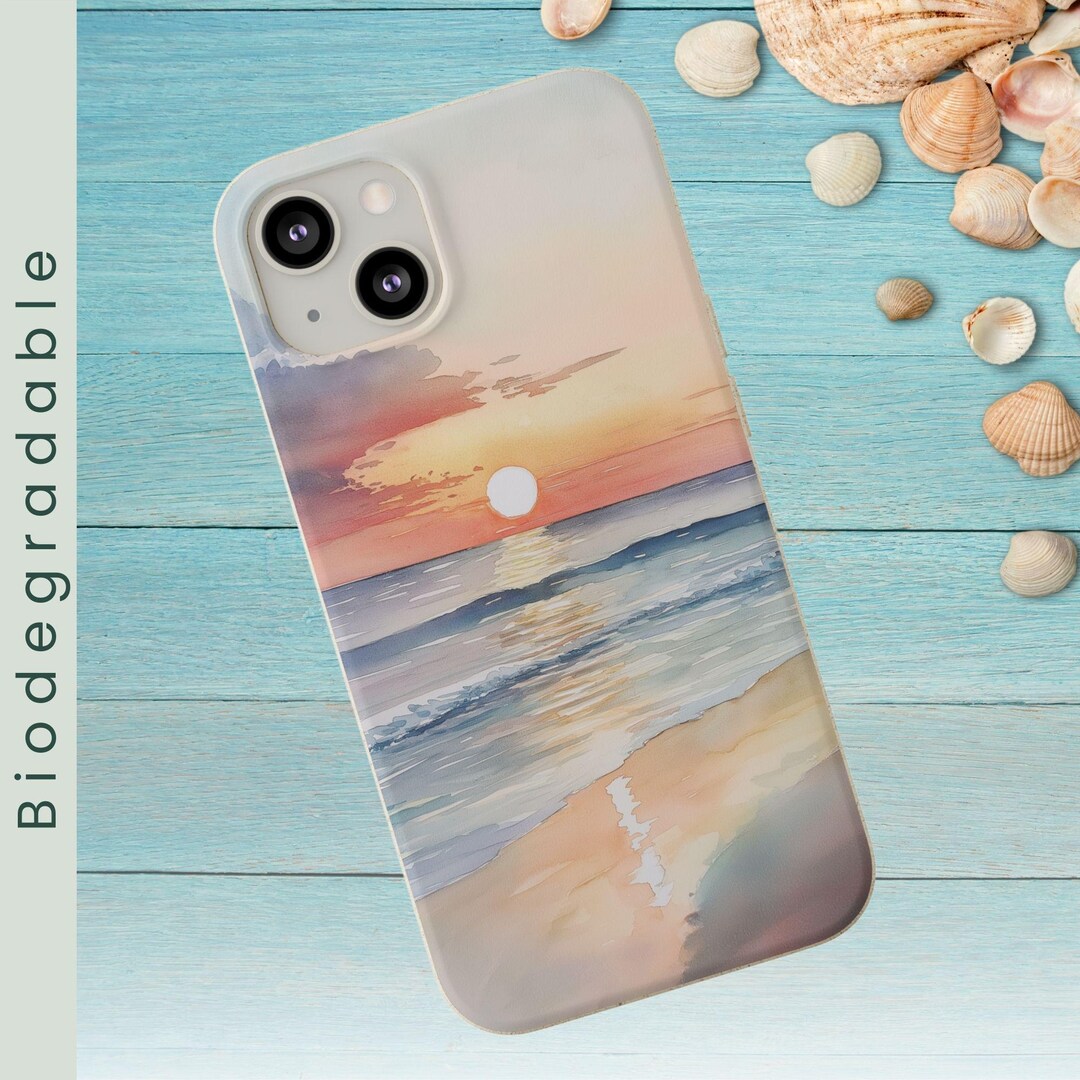 Biodegradable Beach Sunset Phone Case, Watercolor Coastal Phone Case ...