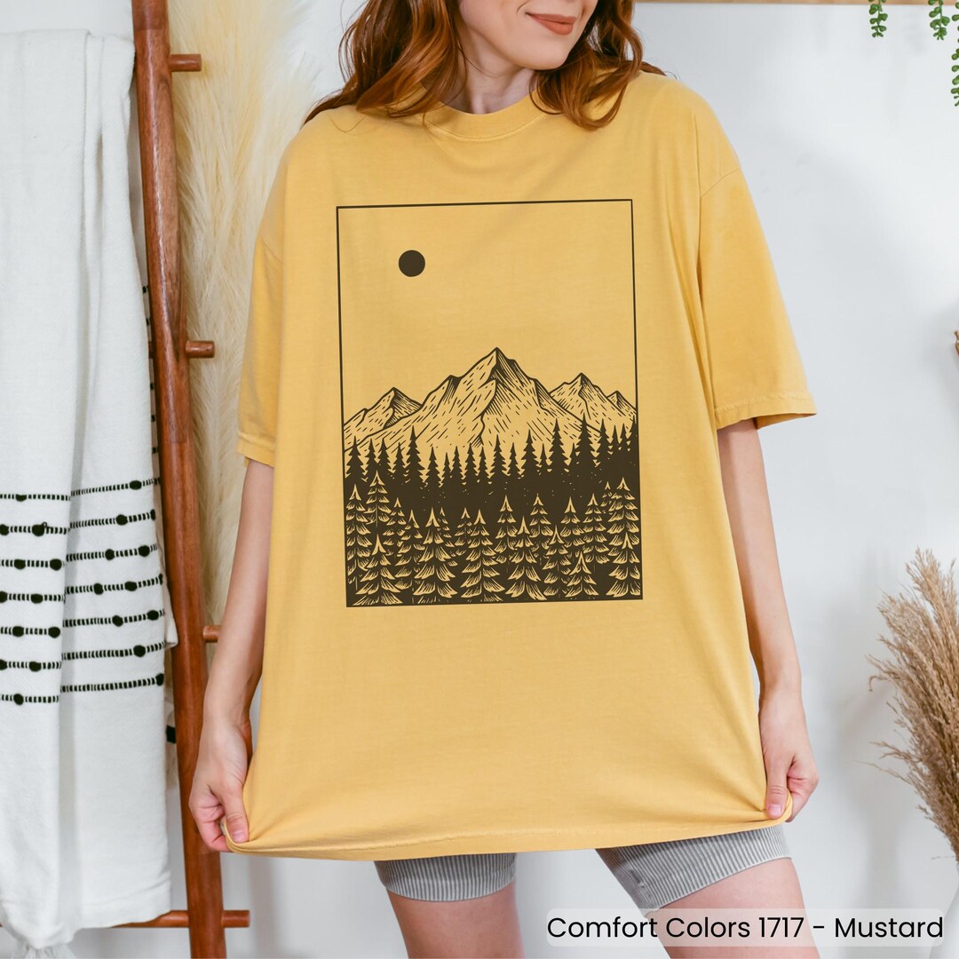 Mountain Forest Landscape Shirt, Black White Nature Graphic Tee ...