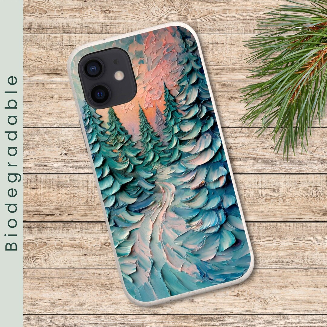 Biodegradable Oil Painting Forest Phone Case, Winter Mountain Mobile ...
