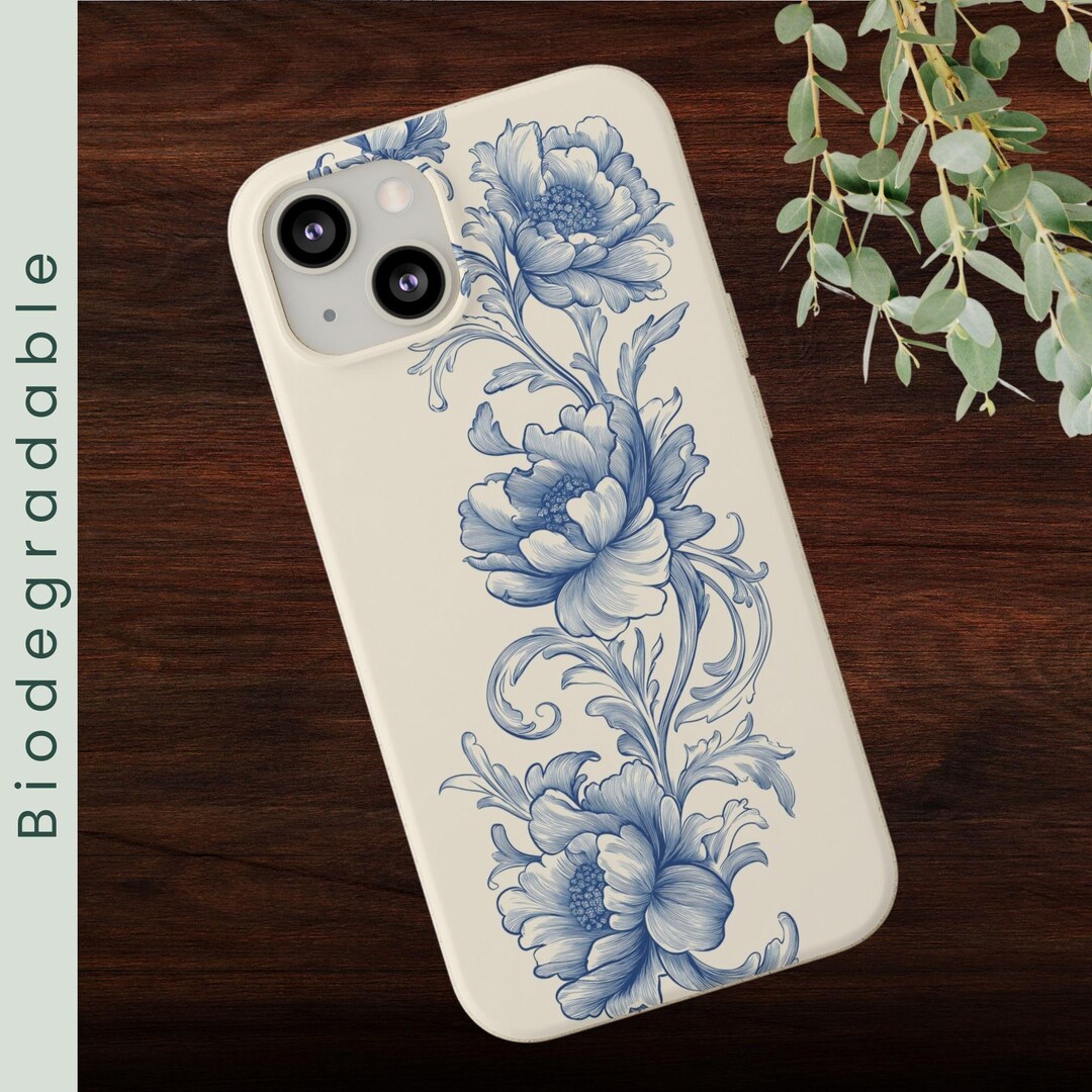 Biodegradable Blue Toile Phone Case, Rococo Phone Case, Floral French ...