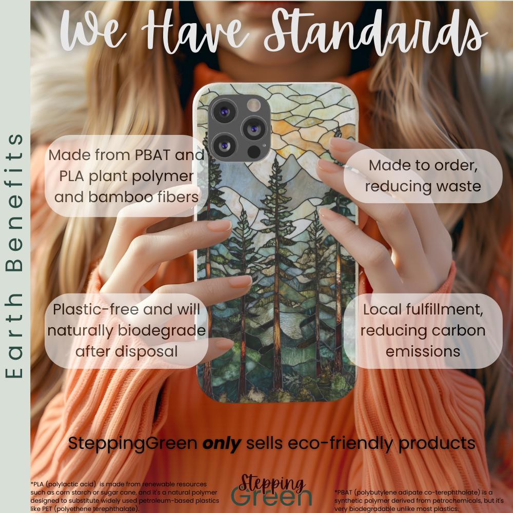 Mountain Biodegradable Phone Case, Stained Glass Look Forest Case ...