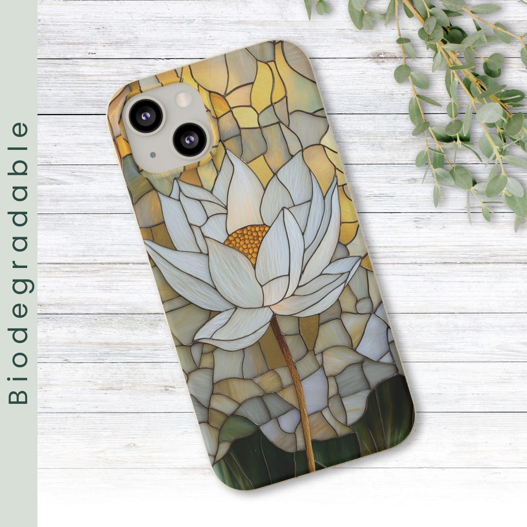 Biodegradable White Lotus Phone Case, Faux Stained Glass Phone Case ...